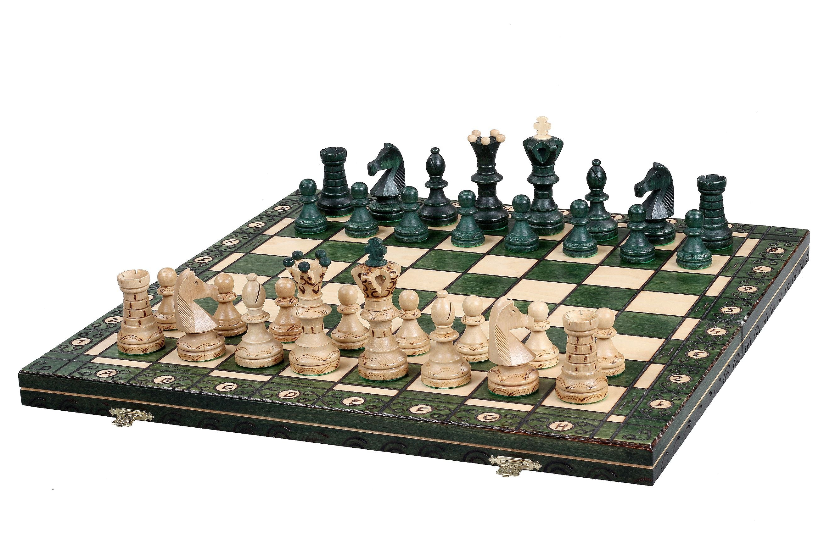 Ambassador Green Wooden Chess Set with Burnt Inlay – Size No. 5 – chess ...